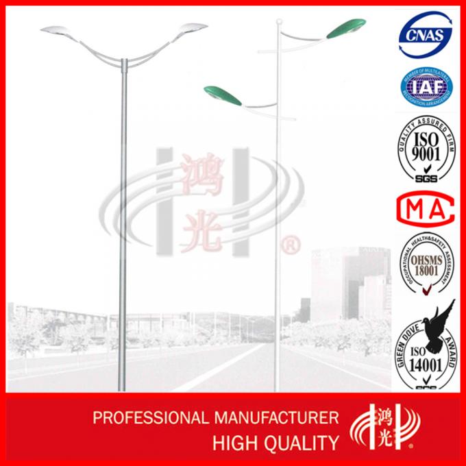 Powder Coated 11M Commercial Outdoor Light Poles , Double Arms Steel ...